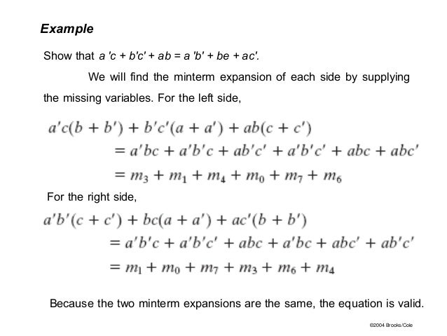 Applications Of Boolean Algebra Minterm And Maxterm Expansions