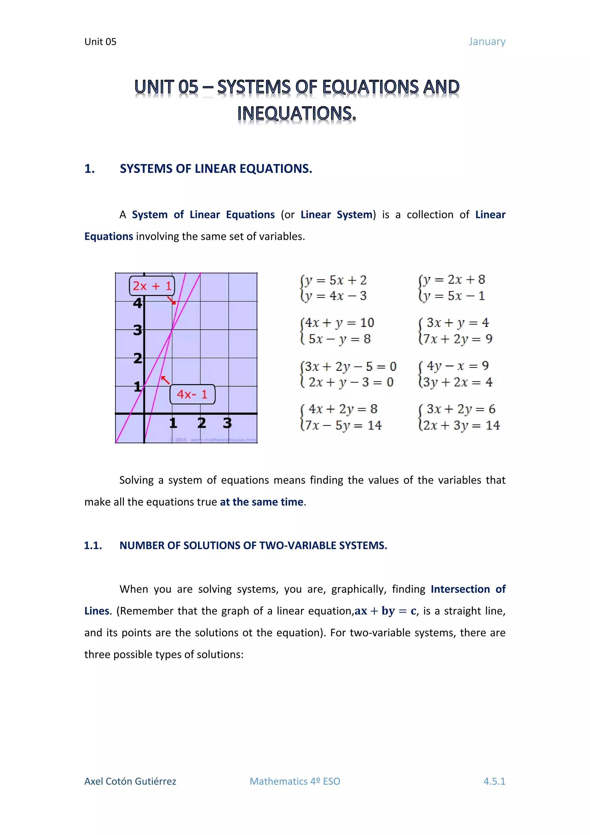 4 ESO Academics - UNIT 05 - SYSTEMS OF EQUATIONS AND INEQUATIONS. | PDF