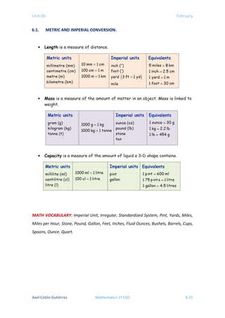 1 ESO - UNIT 06 - THE METRIC SYSTEM AND THE IMPERIAL UNITS | PDF