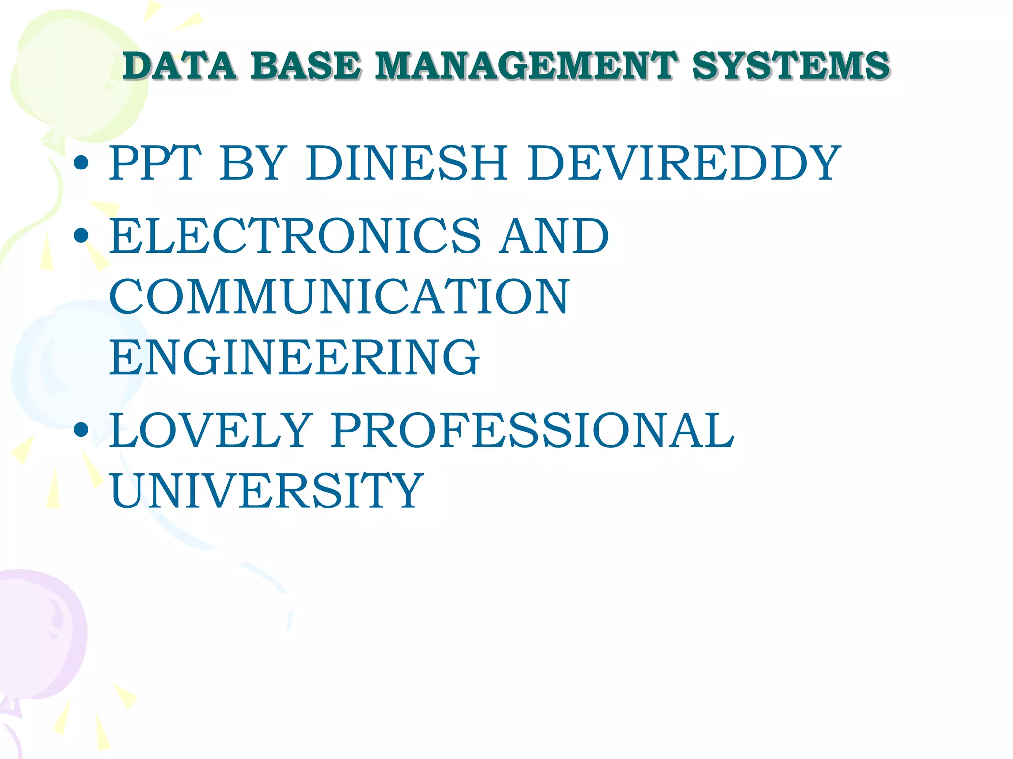 Concepts of Data Base Management Systems | PPT