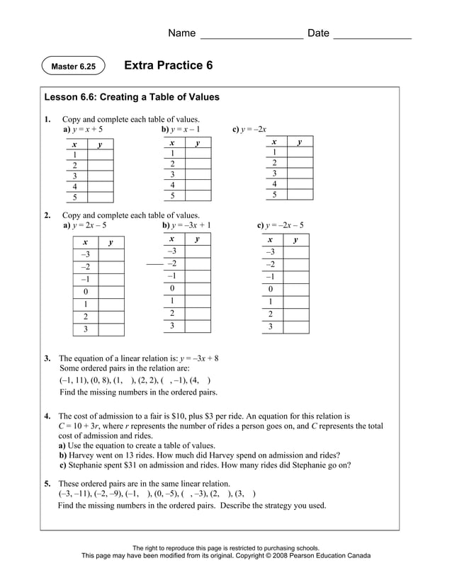 Linear Equations and Graphing - Extra Practice | PDF