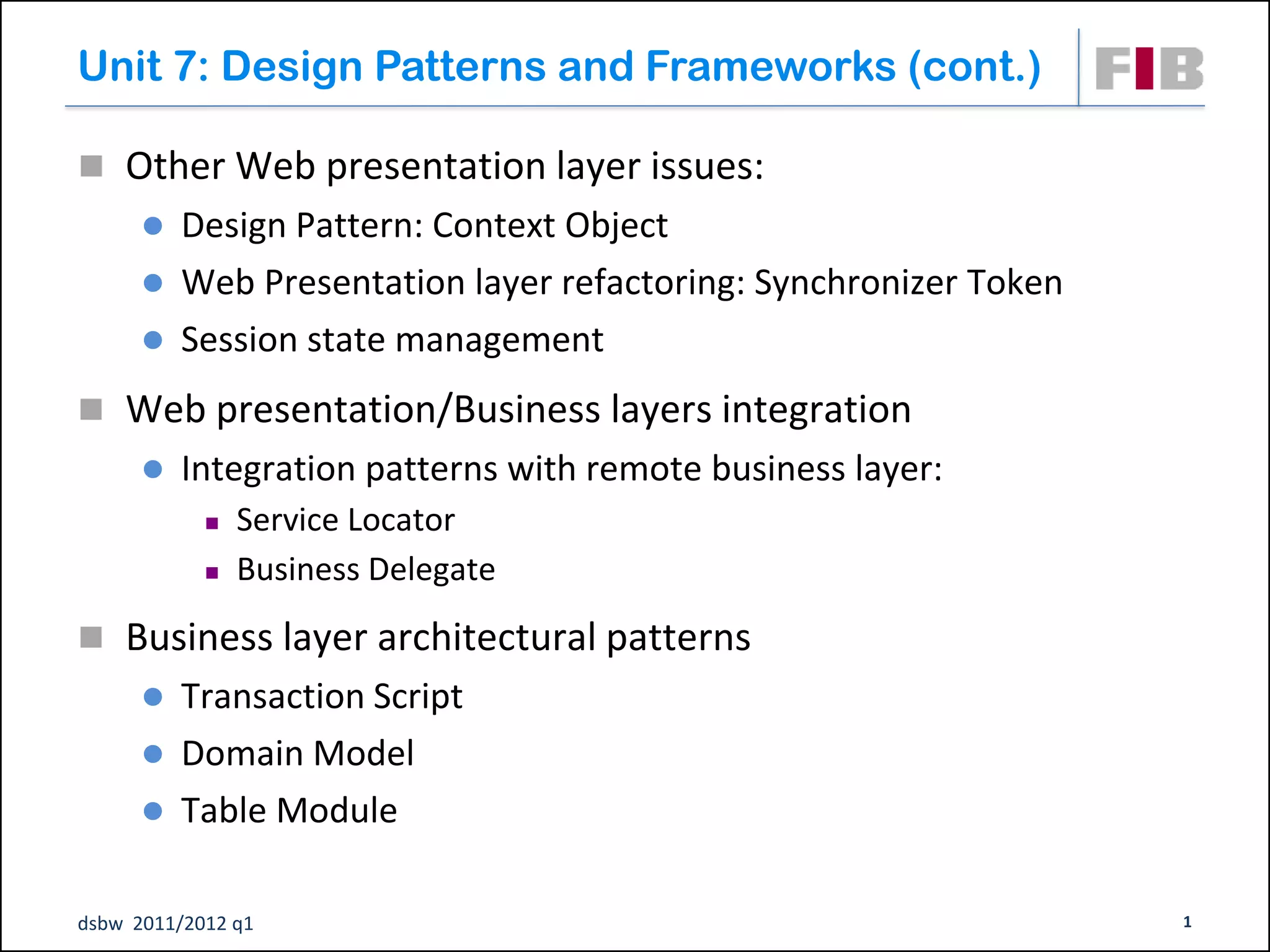Unit 07: Design Patterns and Frameworks (2/3) | PPT
