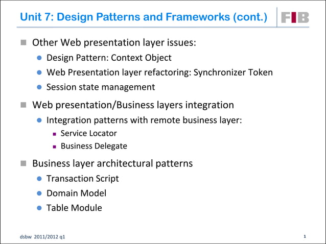 Unit 07: Design Patterns and Frameworks (2/3) | PPT