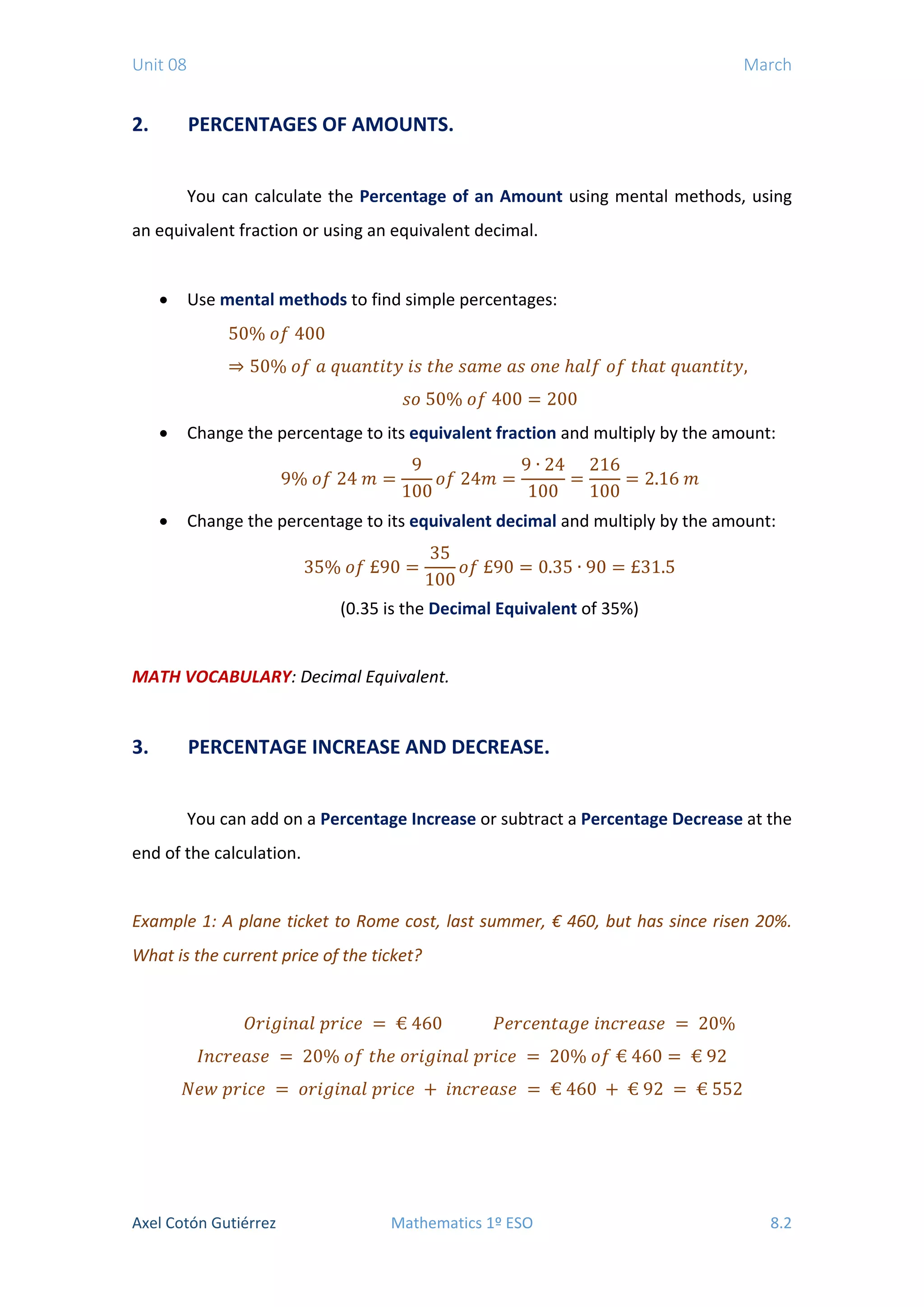 1 ESO - UNIT 08 - PERCENTAGES. PROPORTIONALITY. | PDF