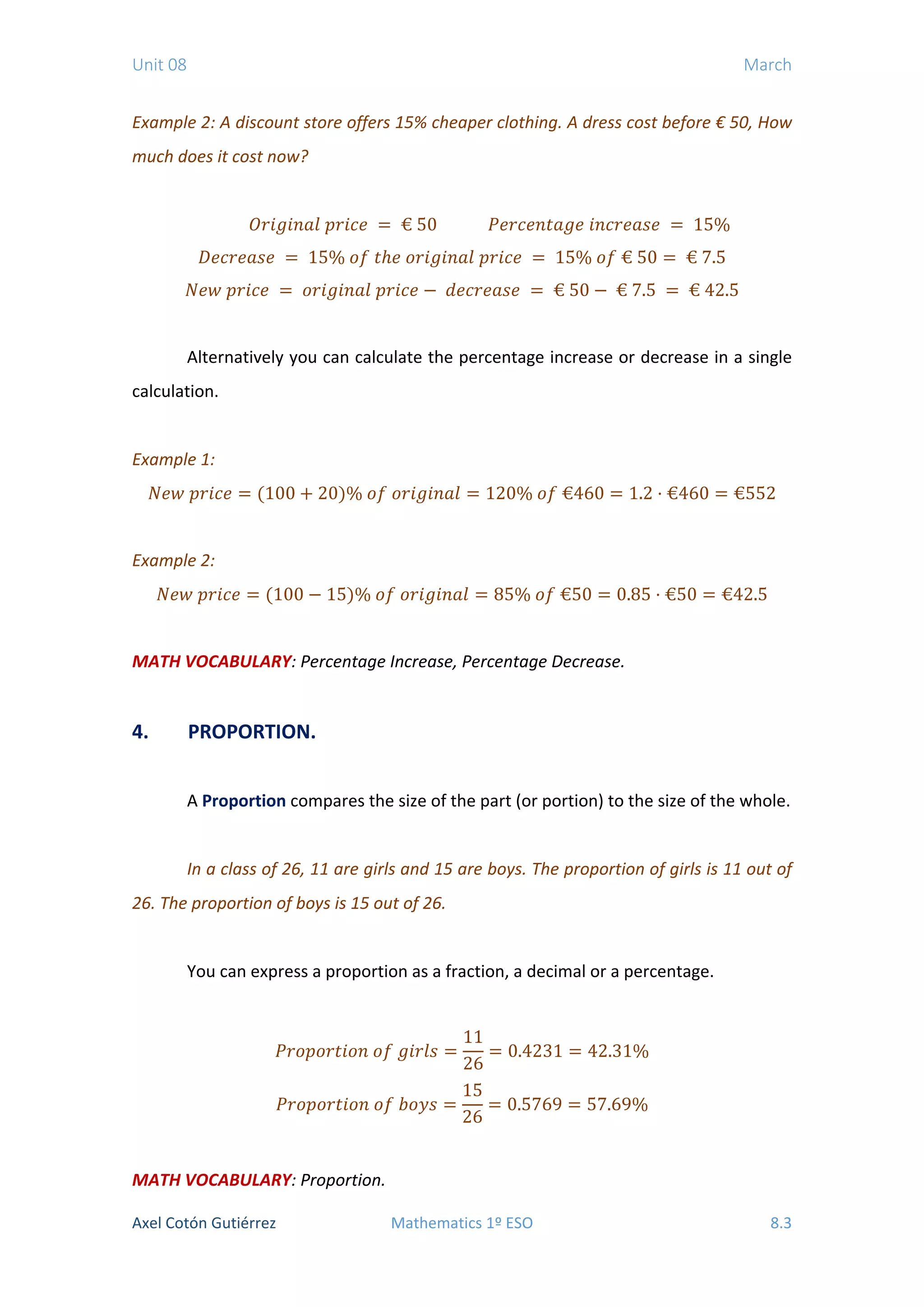 1 ESO - UNIT 08 - PERCENTAGES. PROPORTIONALITY. | PDF