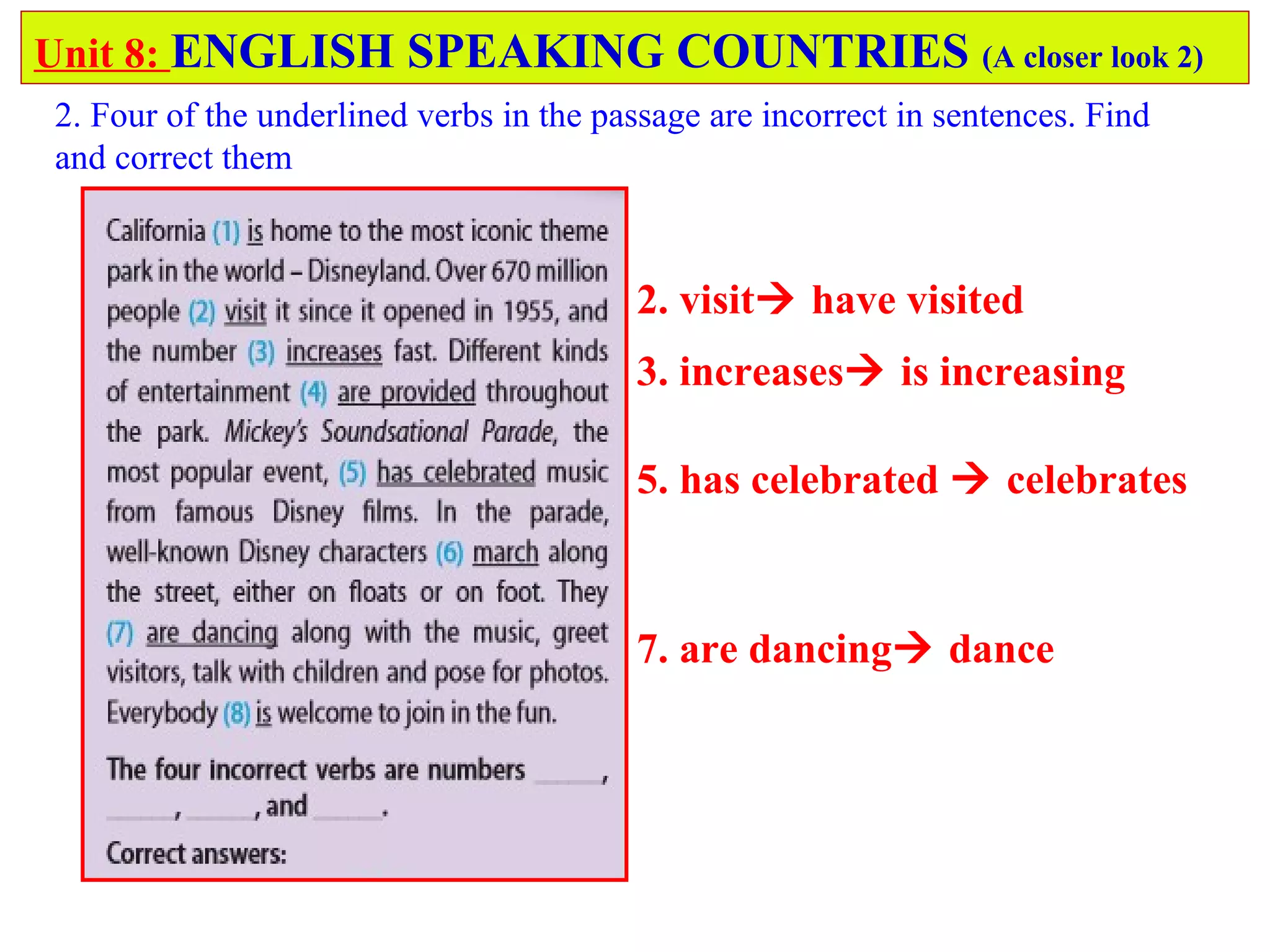 Unit 08 english speaking countries lesson 3 a closer look 2 | PPT