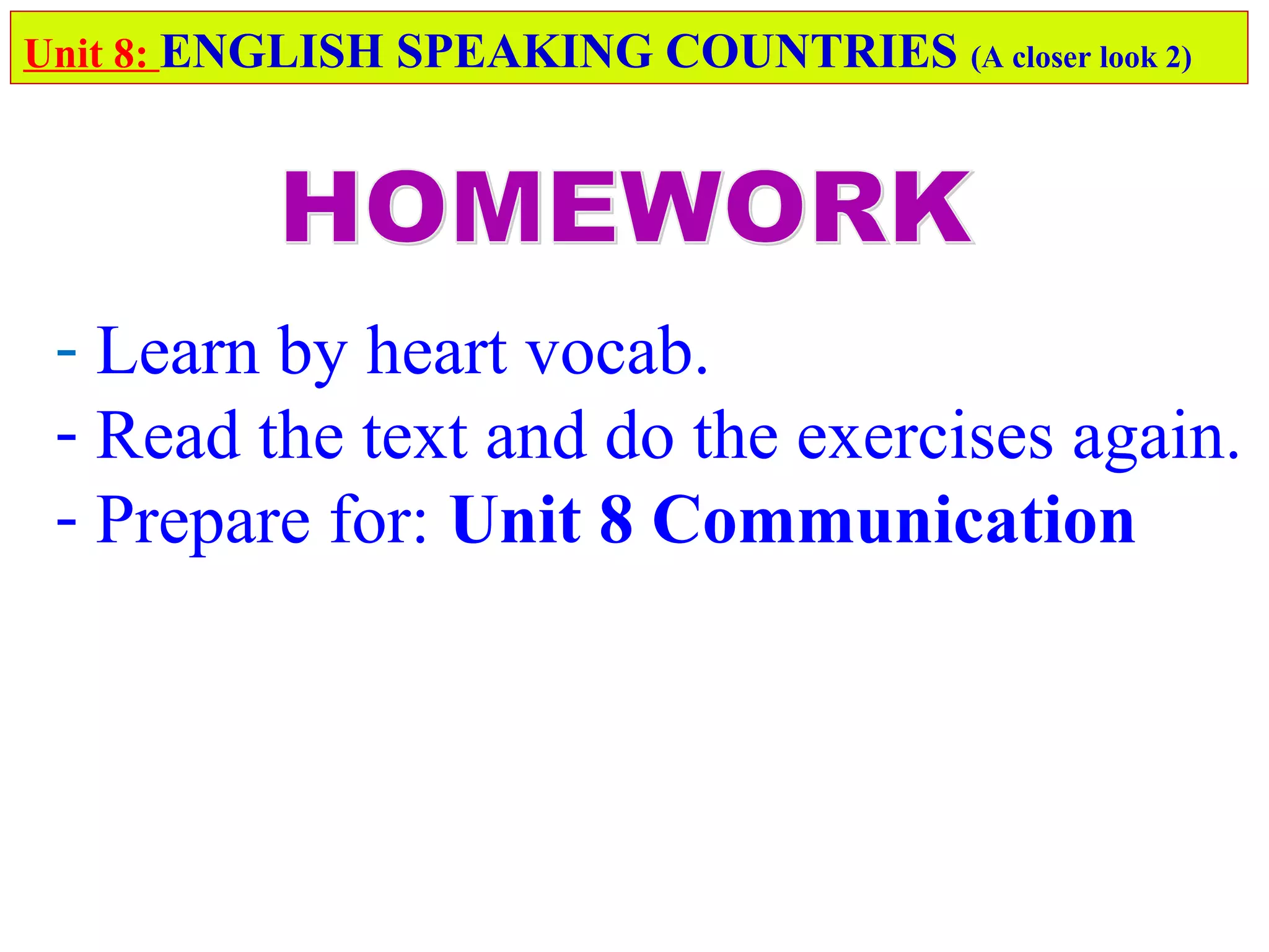 Unit 08 english speaking countries lesson 3 a closer look 2 | PPT
