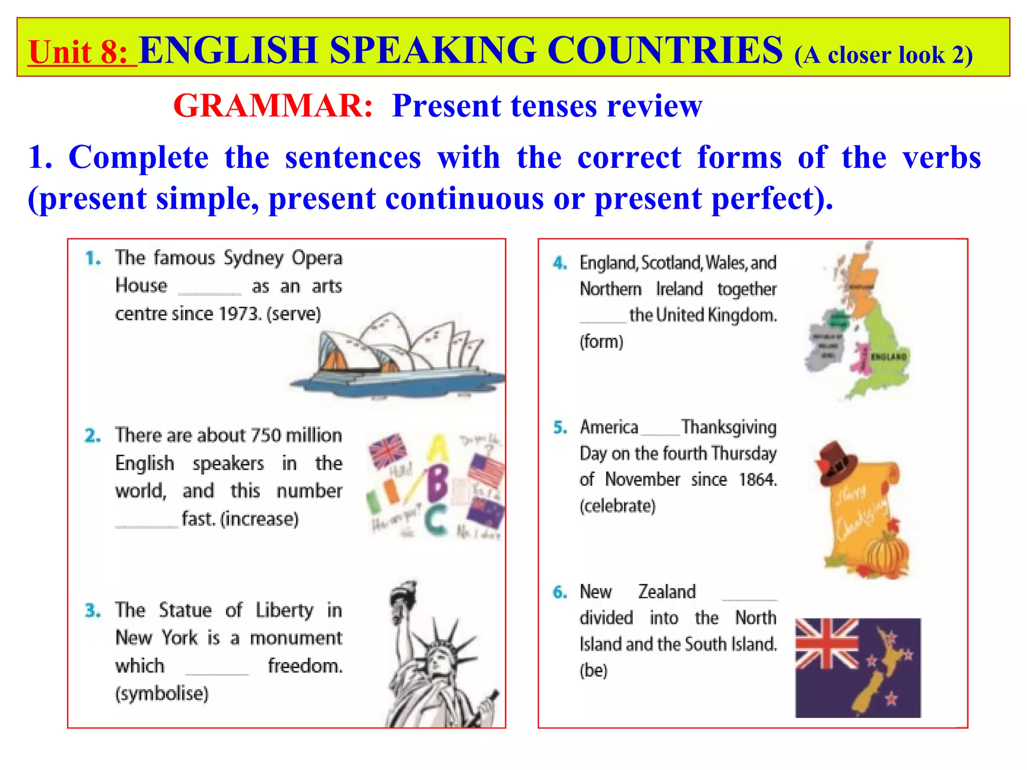 Unit 08 english speaking countries lesson 3 a closer look 2 | PPT