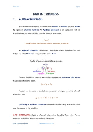1 ESO - UNIT 09 - ALGEBRA. | PDF