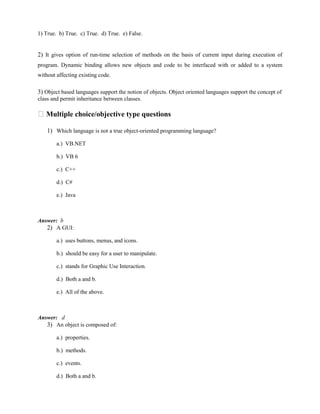 OBJECT ORIENTED ROGRAMMING With Question And Answer Full | DOCX ...