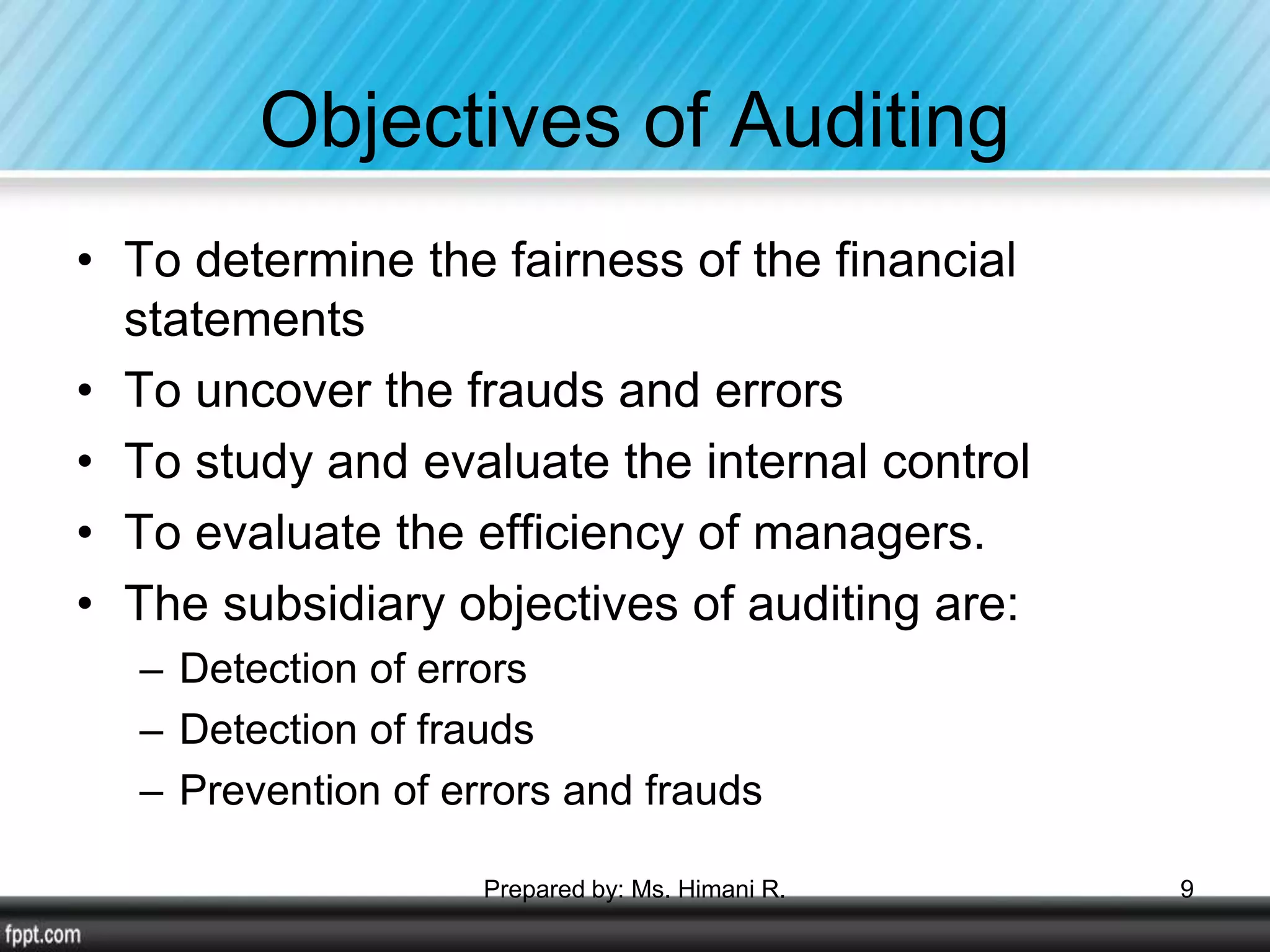 Principles & practices of auditing | PPTX