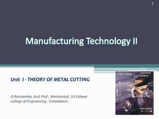 Manufacturing Technology -II Unit 1 | PPTX