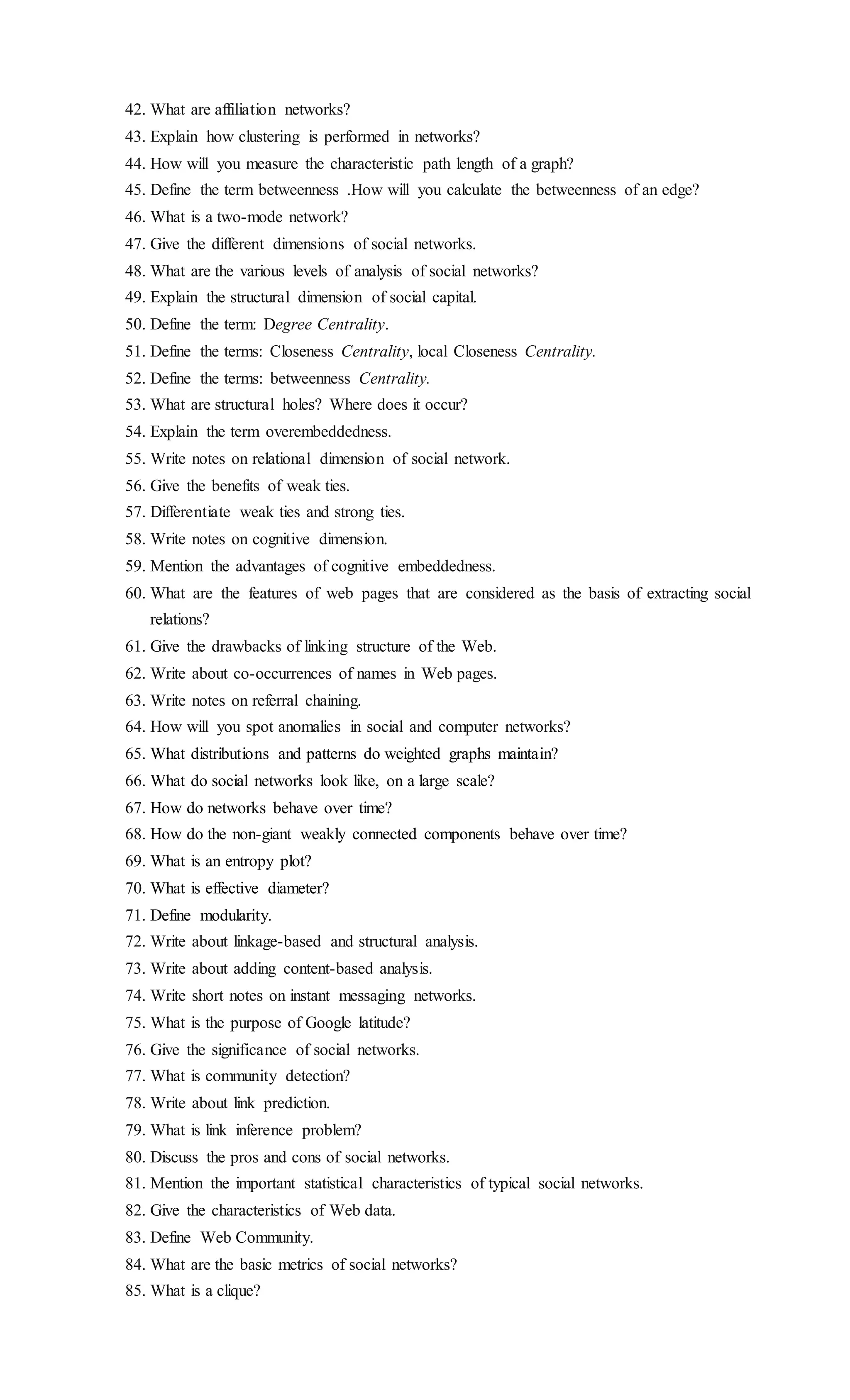 Unit 1 - SNA QUESTION BANK | DOCX