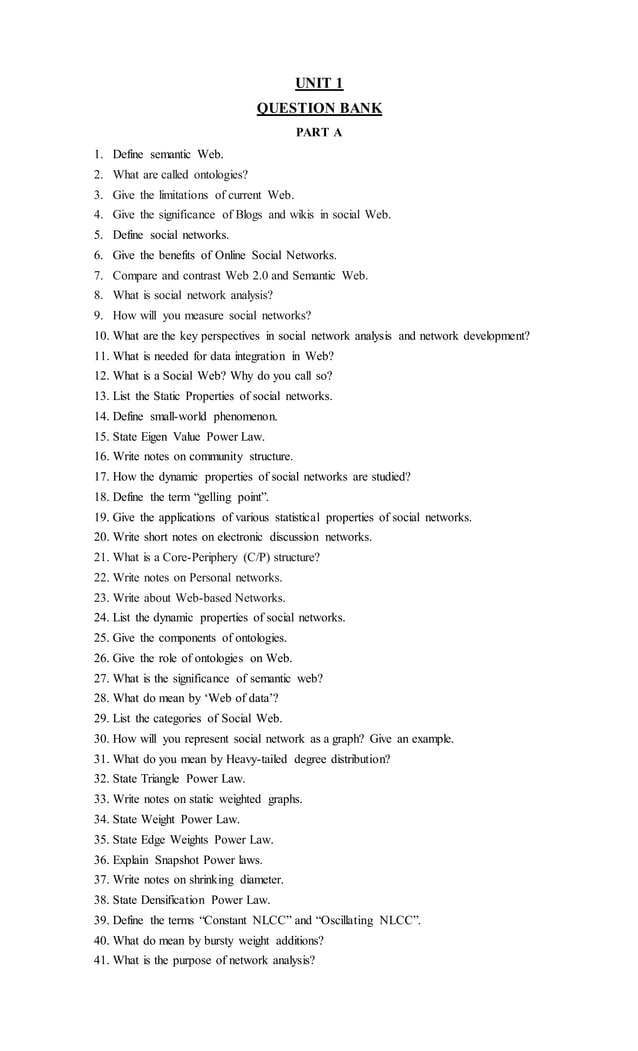 Unit 1 - SNA QUESTION BANK | DOCX | Social Networking | Internet
