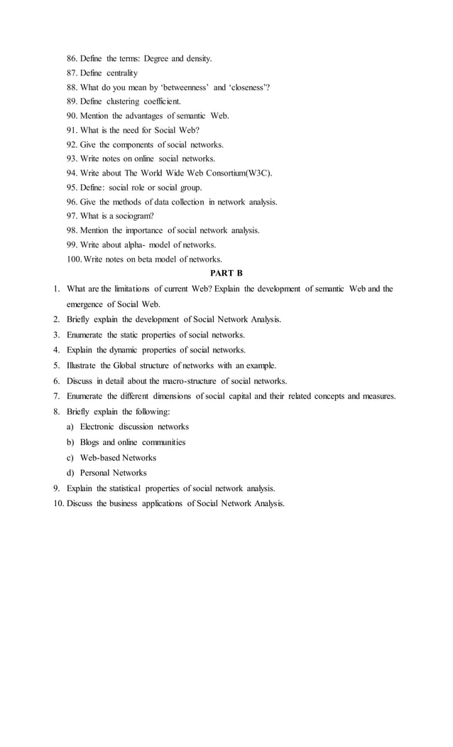 Unit 1 - SNA QUESTION BANK | DOCX | Social Networking | Internet