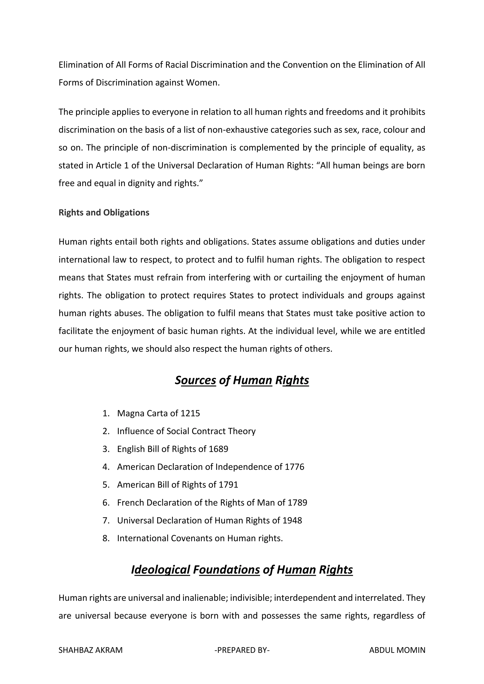 Human rights: Concepts, Origin, sources and ideological foundation pdf ...