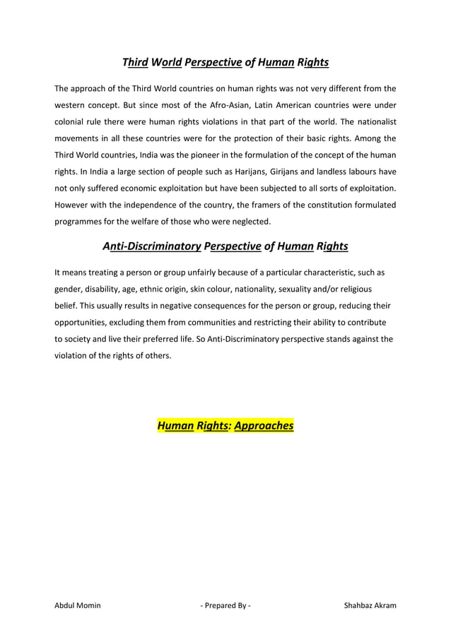 Human Rights: perspective, approaches and classification | PDF | Politics