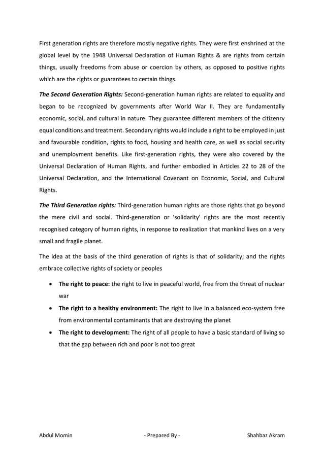 Human Rights: perspective, approaches and classification | PDF | Politics