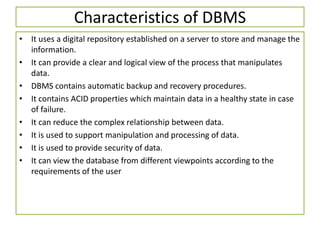 Unit1 DBMS Introduction | PPTX