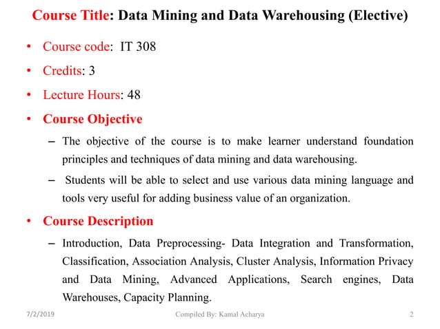 Introduction to Data Mining and Data Warehousing | PPTX | Databases | Computer Software and ...
