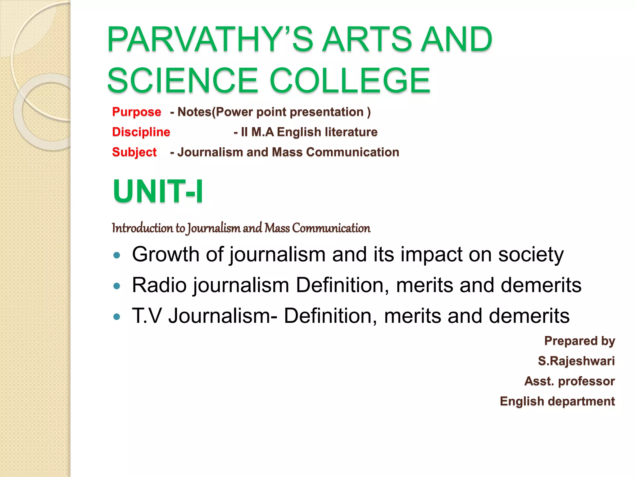 Journalism and Mass Communication | PPTX