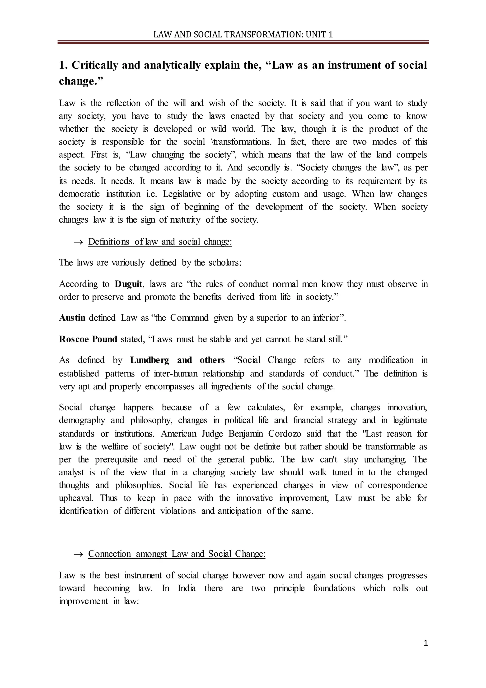 Law as an instrument of social change | Law and Social Transformation ...