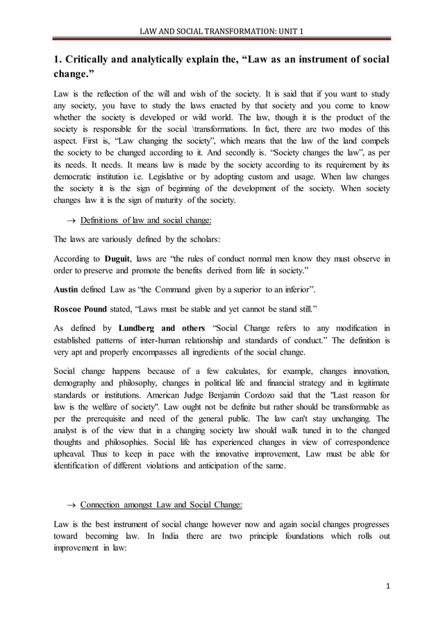 Law as an instrument of social change | Law and Social Transformation ...