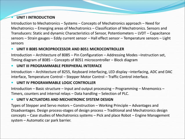 UNIT - 1- INTRODUCTION-ME6702– MECHATRONICS | PPT