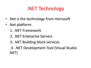 Microsoft .Net Technology | PPTX