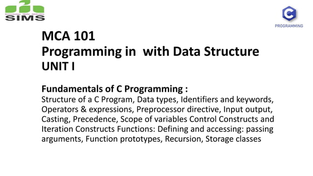 Mca 101 Programming In C With Data Structure Unit I By Prof Rohit Dubey Pdf Programming