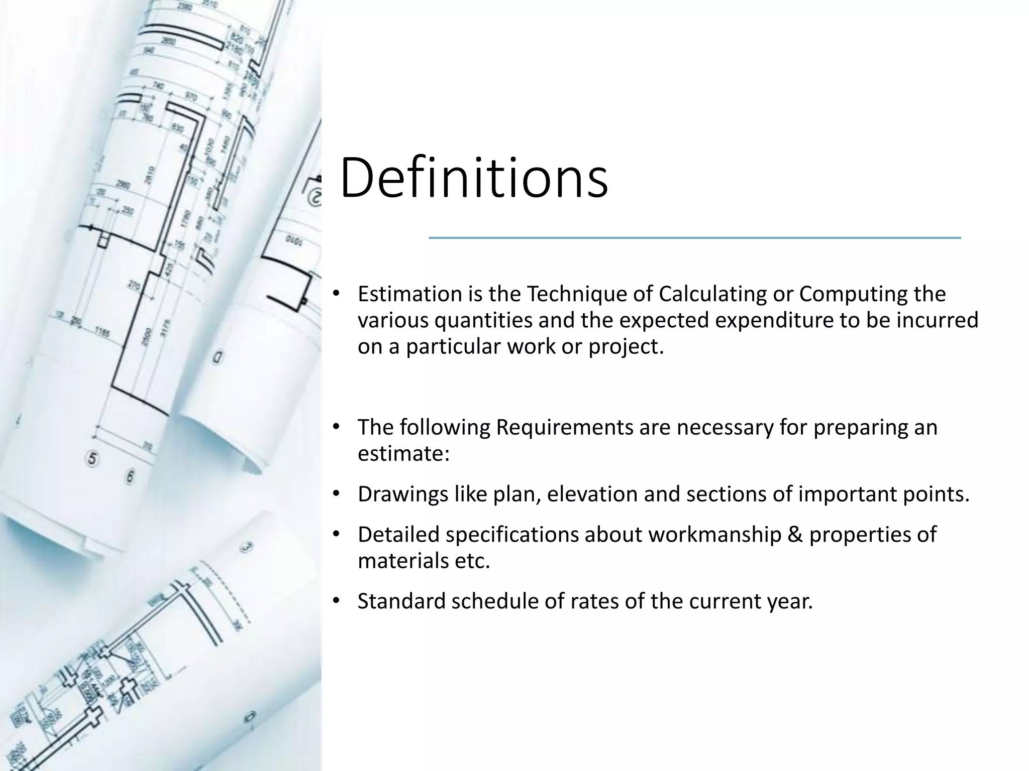 Estimation Costing and Valuation Unit 1 | PPTX