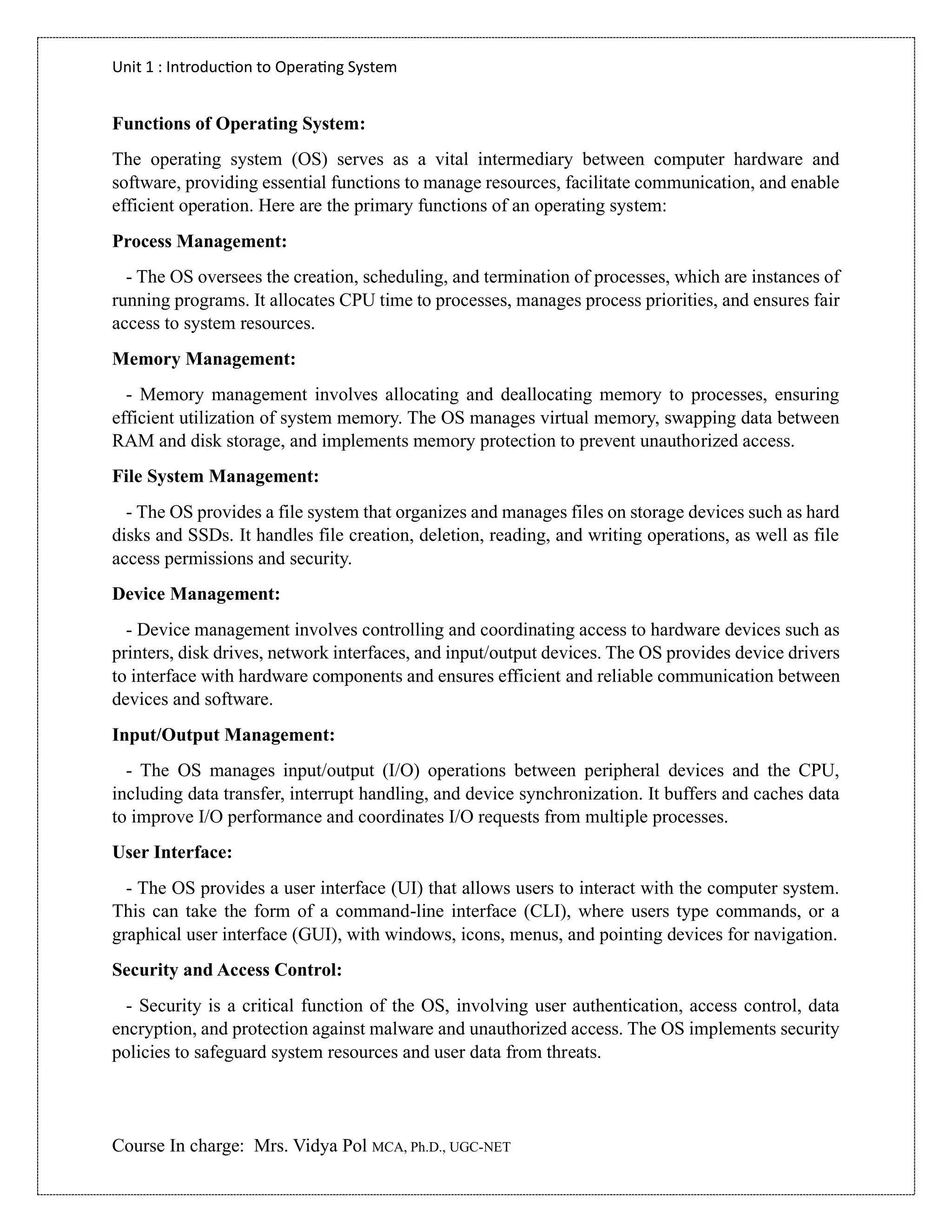 Introduction to Operating system for BCA syllabus | PDF