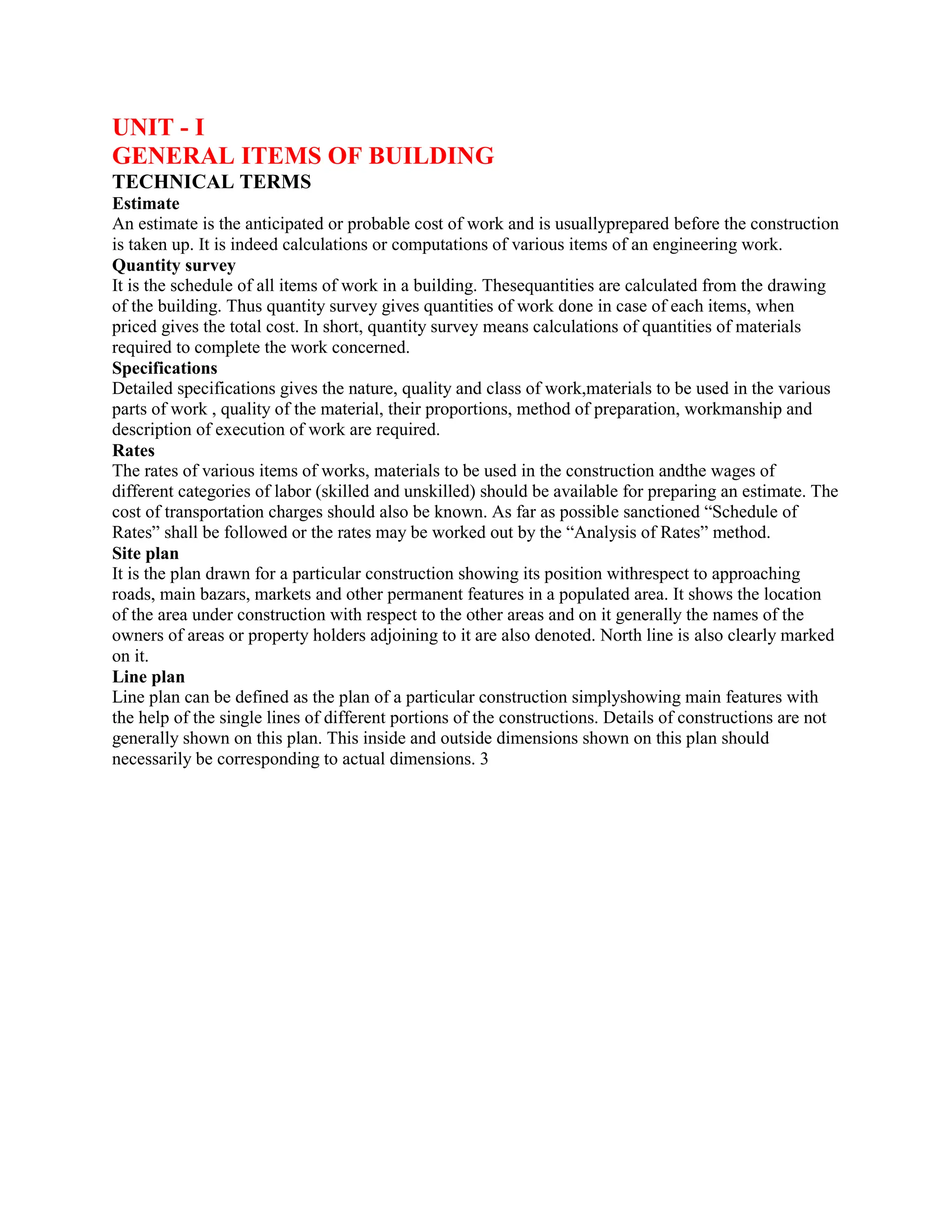 Unit 1 - General Items used for building | DOCX
