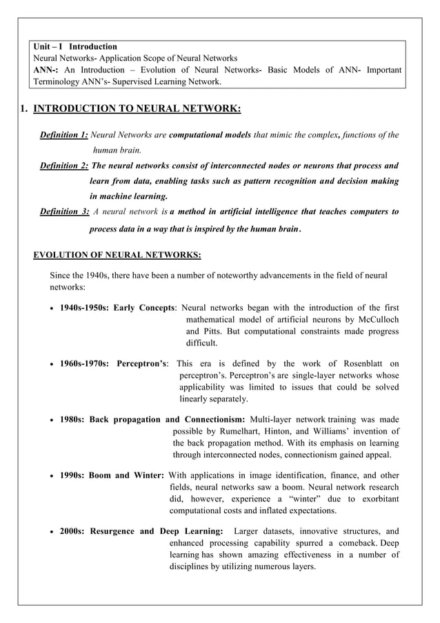 Ccs355 Neural Networks And Deep Learning Unit 1 Pdf Notes With Question Bank Pdf