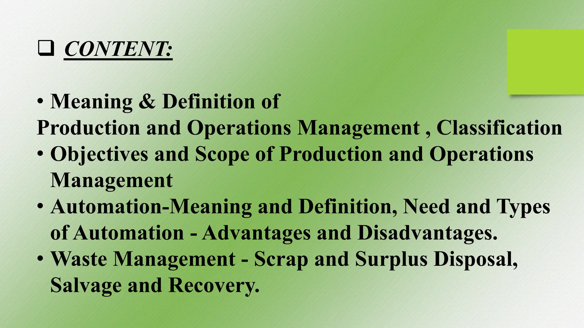 production and operation Management SYBBA-IB | PPTX | Manufacturing ...