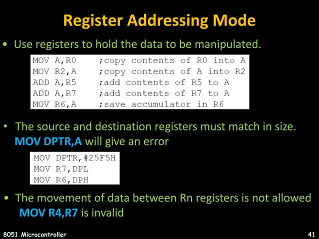 INTRODUCTION TO MICROCONTROLLERS(8051) ARCHITECTURE,INSTRUCTION SET ,ADDRESSING MODES | PPT