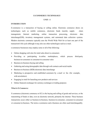 An introduction to E-Commerce and its uses. | PDF