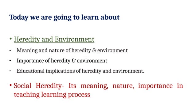 Unit 1.1 Heredity and Environment of an Individual | PPTX