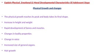 Unit 1.3 Adolescence stages (Physical, Social, mental, emotional, moral ...
