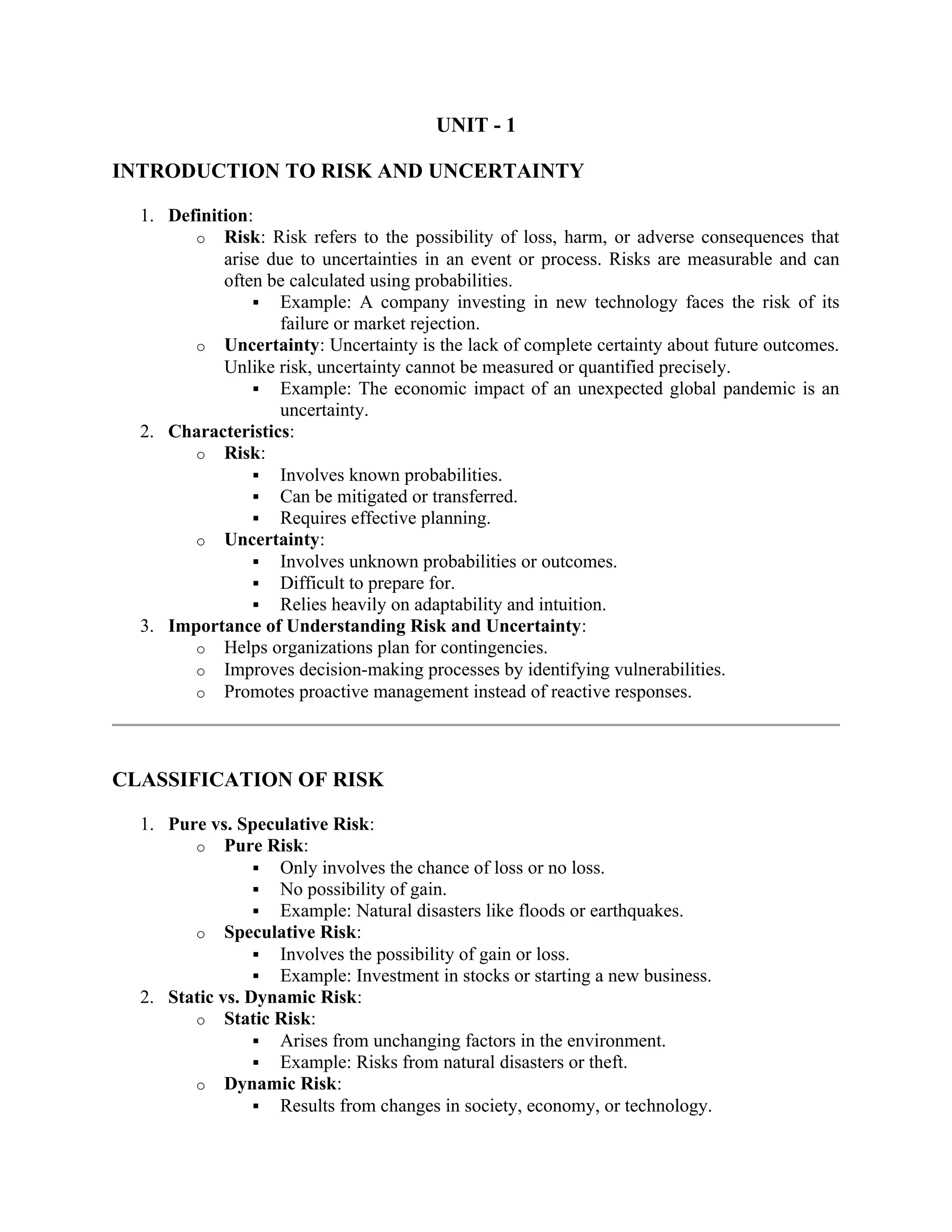 Introduction to Risk and Uncertainty in Insurance | DOCX