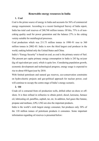 Renewable Energy systems- Unit 1 -notes1 | PDF