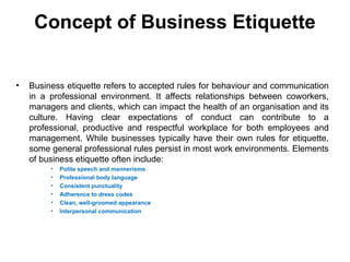 BUSINESS ETIQUETTES AND CORPORATE CULTURE | PPT