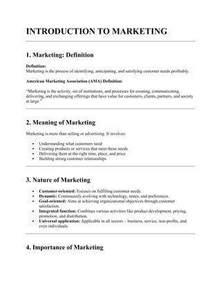 INTRODUCTION TO MARKETING - Nature and importance | DOCX