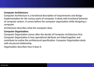 computer Architecture omputer Architecture organization function and structure | PPTX