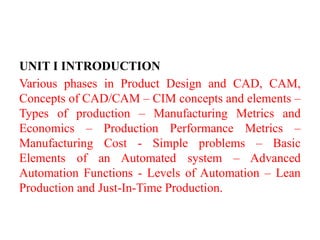 Unit 1.pptxcomputer integrated manufacturing | PPTX