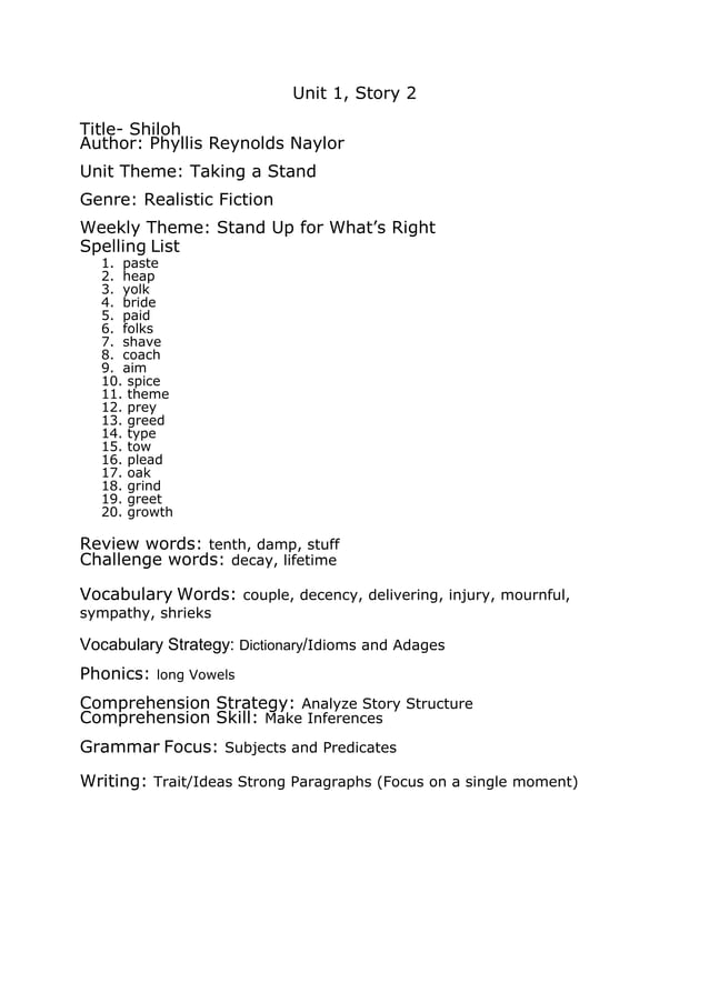 Unit 1 Story 2 Shiloh | DOCX