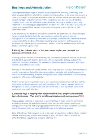 Business and Admin Level 2 Unit 1 assessment answers | DOCX