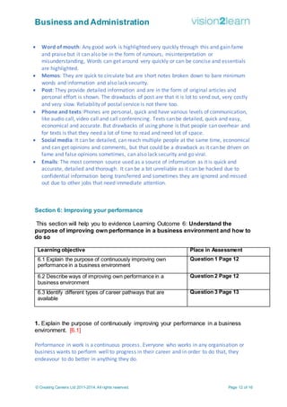 Business and Admin Level 2 Unit 1 assessment answers | DOCX