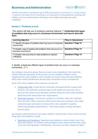 Business and Admin Level 2 Unit 1 assessment answers | DOCX