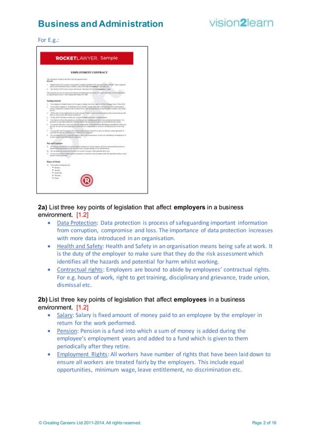 Business and Admin Level 2 Unit 1 assessment answers | DOCX
